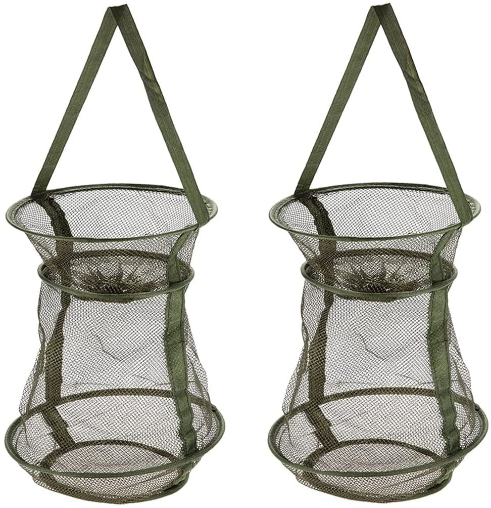 ABCISI 2 Pack Collapsible Fish Baskets, Mesh Fish Trap Portable Fish ...
