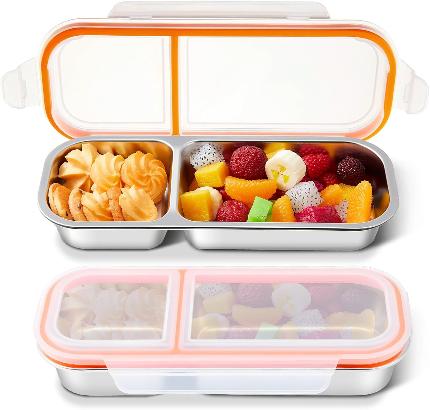 ABCISI 2 Pcs Grab and Go Snack Containers, Double Compartment Stainless ...