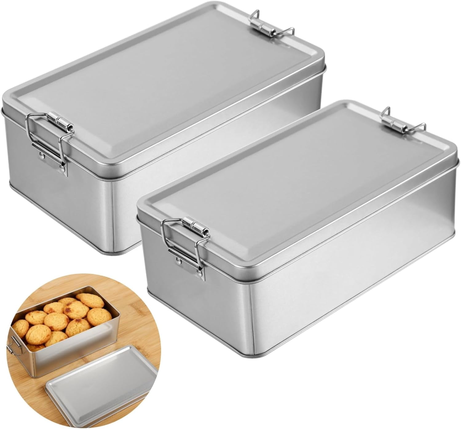 ABCISI 2 Pcs Metal Storage Box with Lid, 7.3 x 4.1 in Silver ...