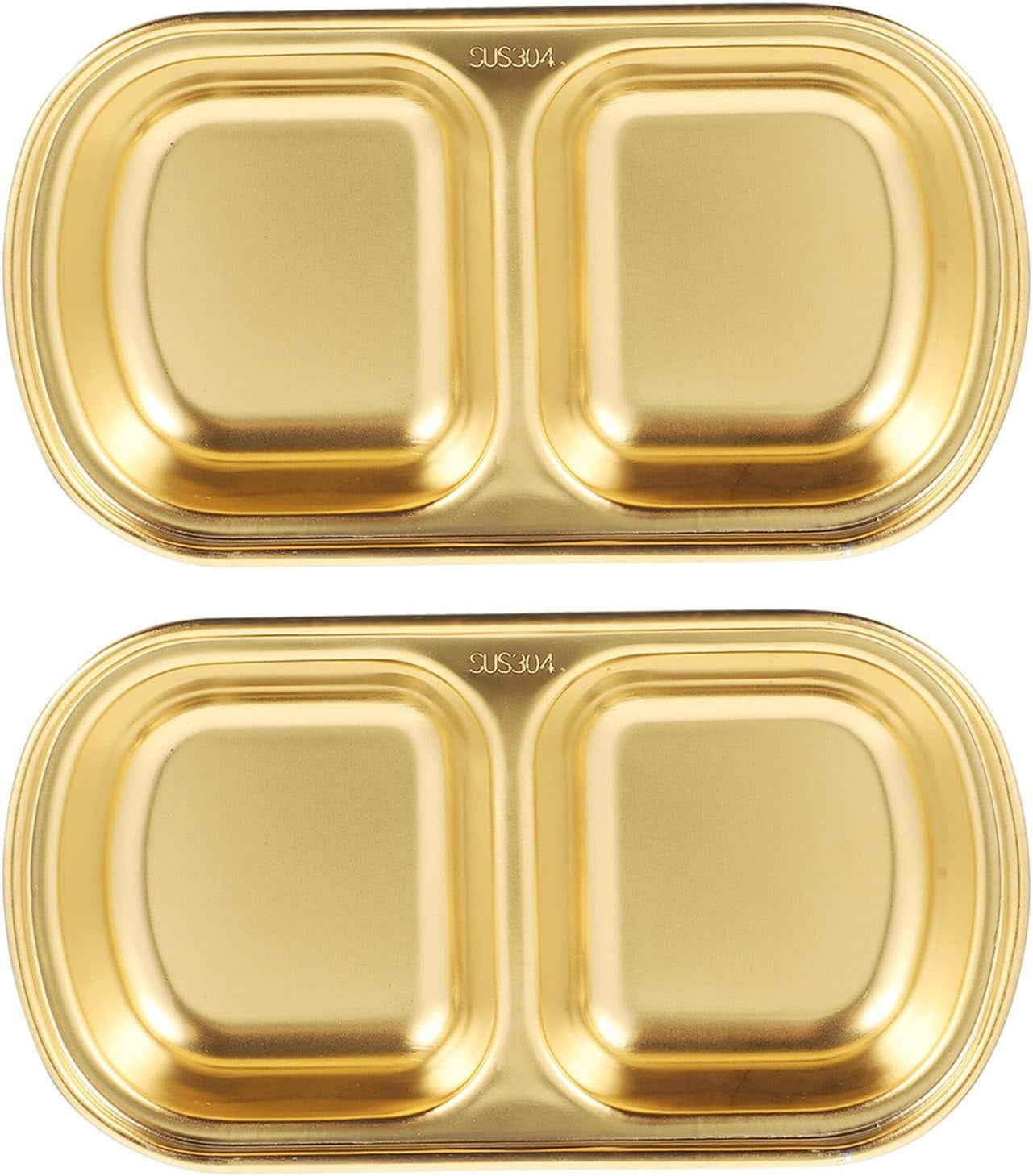 ABCISI 2 Pcs Stainless Steel Dipping Bowls,2 Compartment Sauce Dishes ...