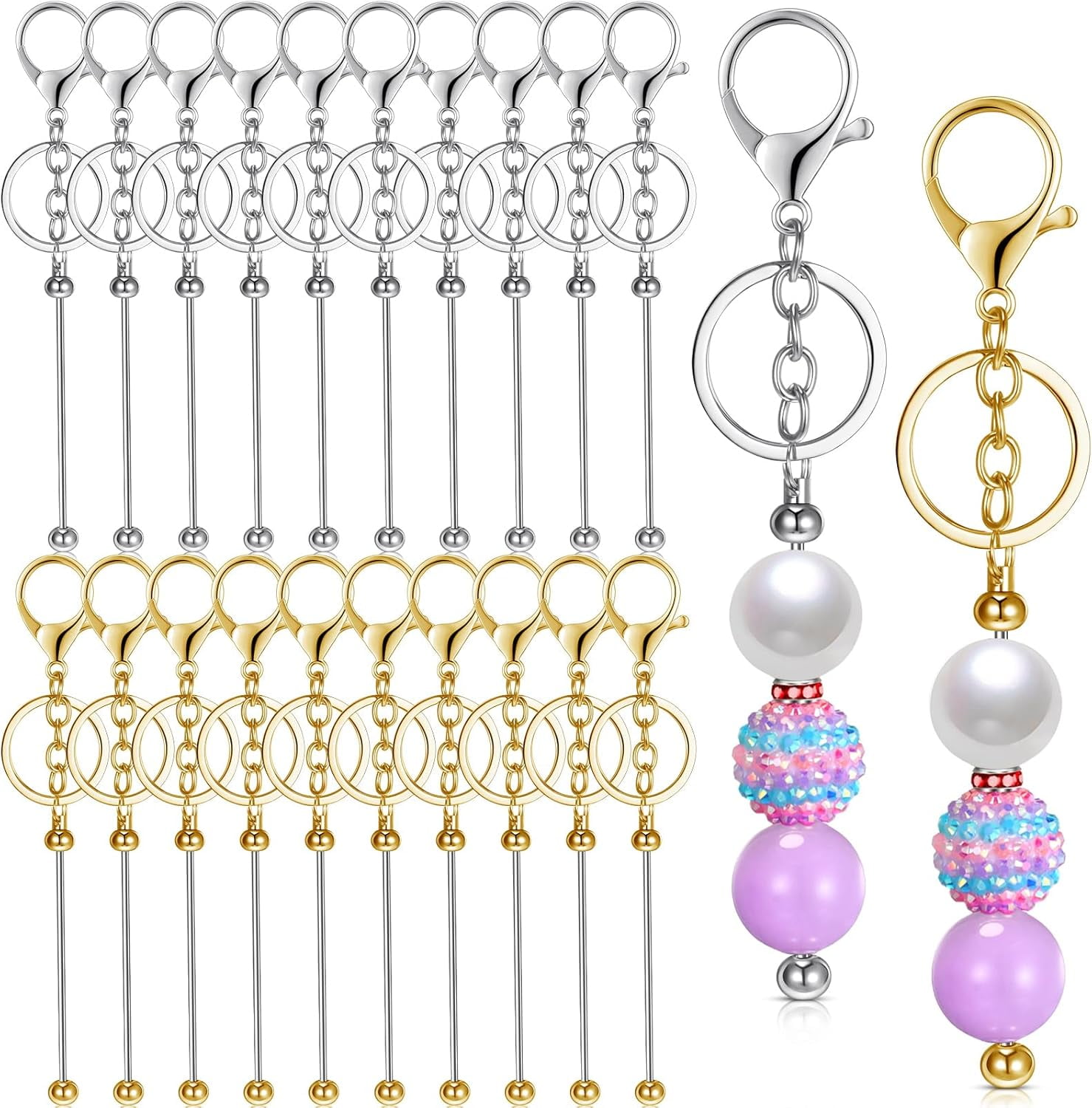ABCISI 20 Pcs Beadable Keychain Bars, Metal Beaded Blank Keychains, DIY ...