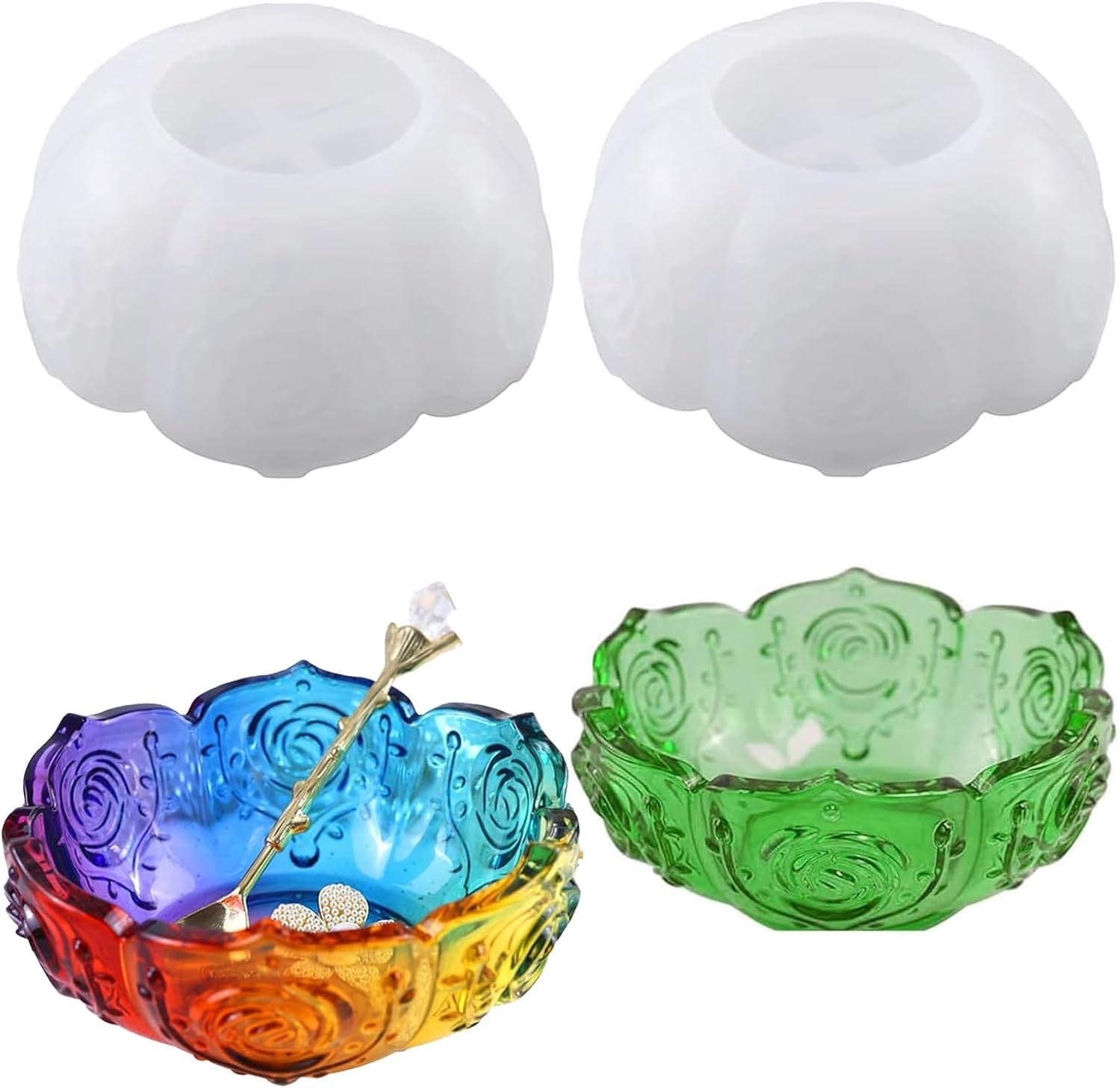 ABCISI 2PCS Flower Bowl Resin Mold, Tealight Molds for Craft Tray Epoxy ...