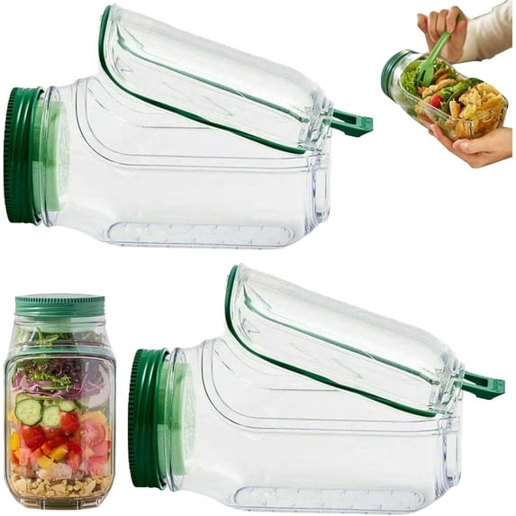 ABCISI 2PCS Salad Pod Mason Jar Side Open, 1000 ML Reusable Leakproof ...