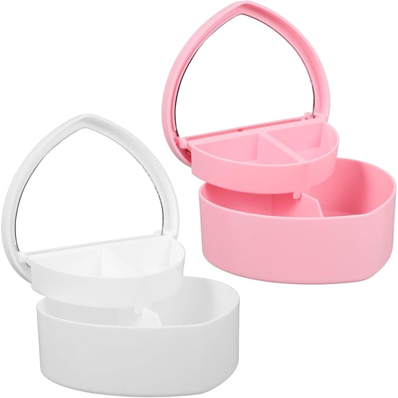 ABCISI 2pcs Dual-layer Heart Jewelry Box with Mirrow, Portable Jewelry ...