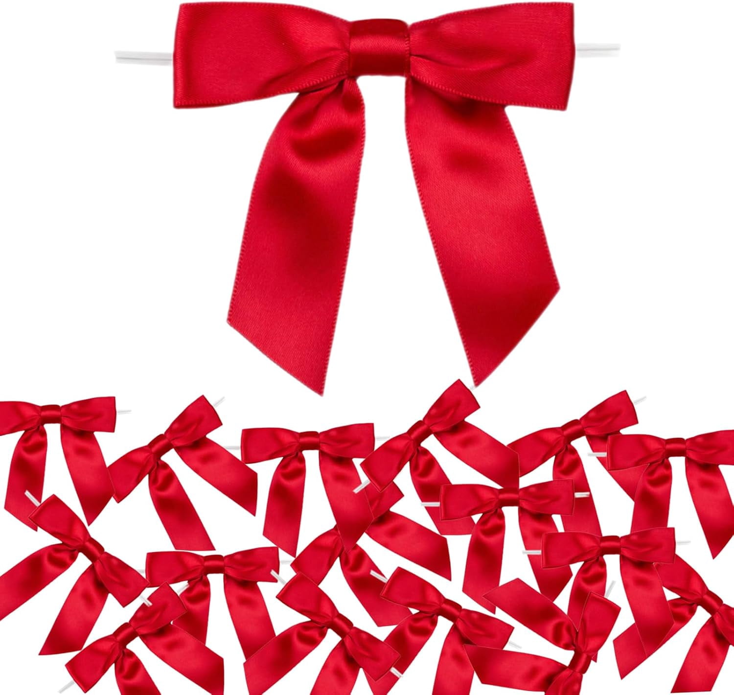 ABCISI 3.5 Inches Boutique Red Bows, 50pcs Satin Ribbon Twist Tie Bows ...