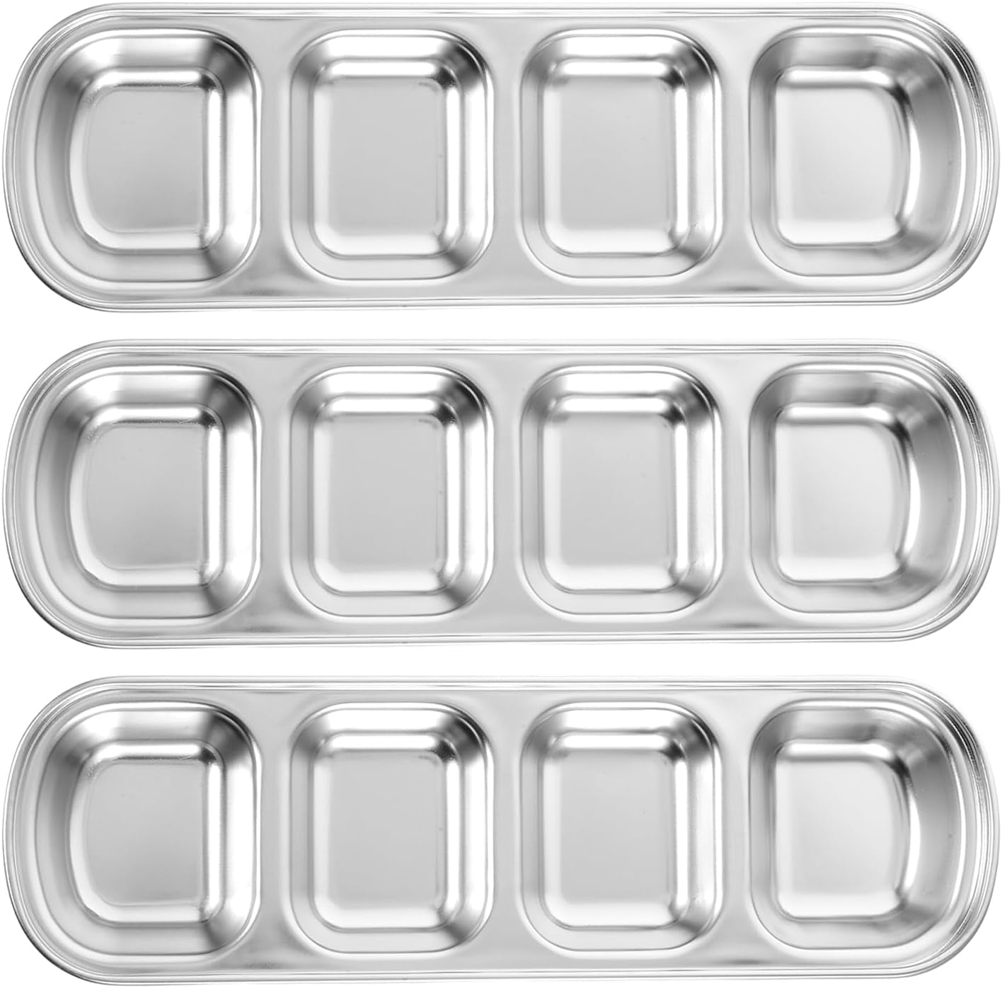 ABCISI 3 Pcs Stainless Steel Dipping Sauce Tray,4 Compartment Appetizer ...