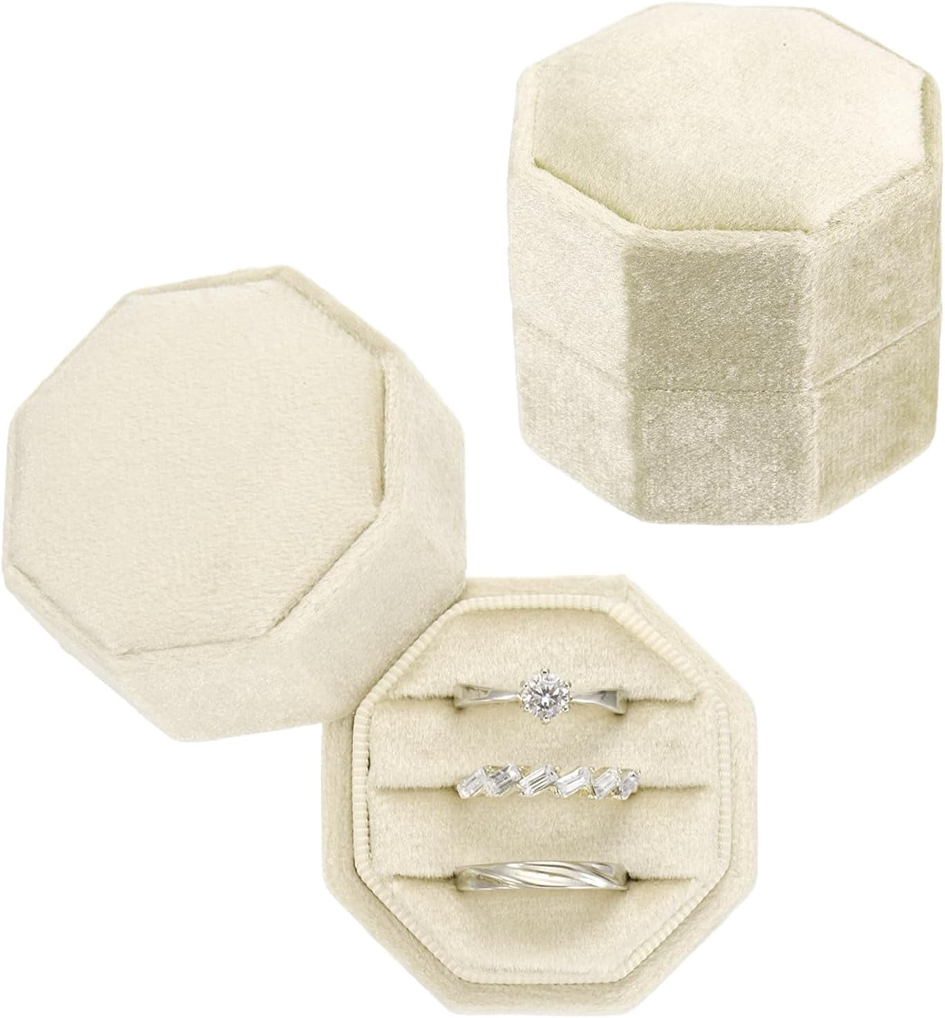ABCISI 3 Slots Vintage Velvet Ring Boxes, 2 Pack Octagonal Elegant His ...