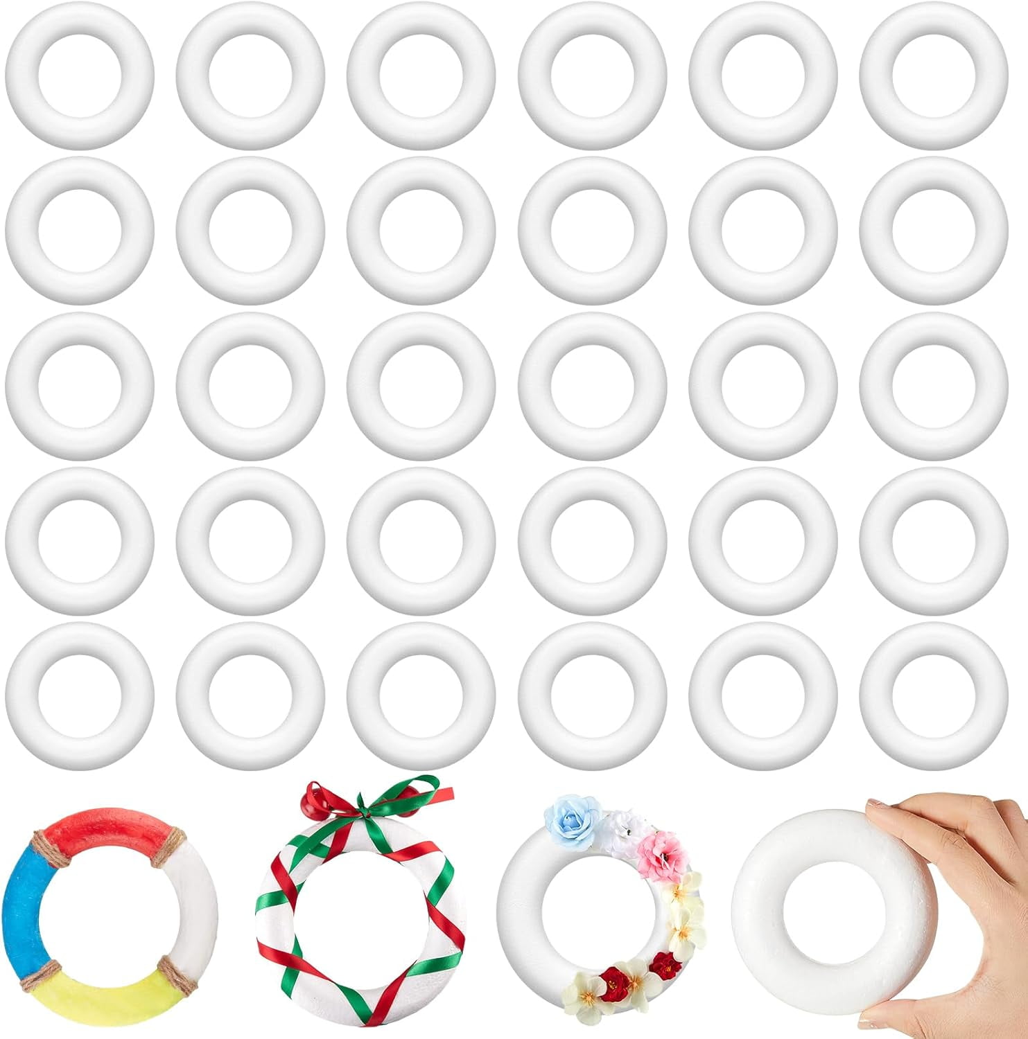 ABCISI 36 Pcs Foam Wreath Form Small Polystyrene Foam Rings for Crafts ...