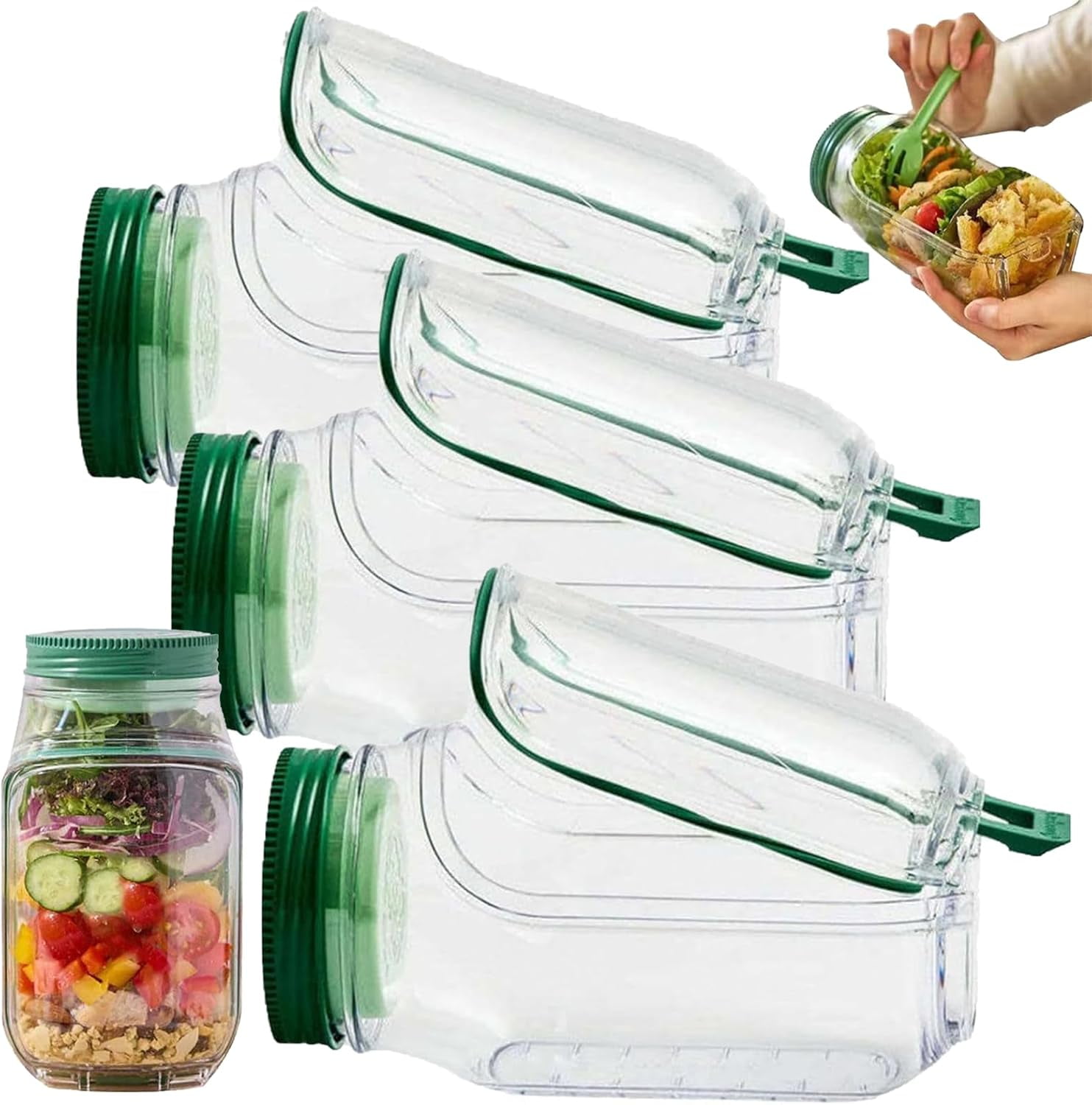 ABCISI 3PCS Salad Pod Mason Jar Side Open, 1000 ML Reusable Leakproof ...