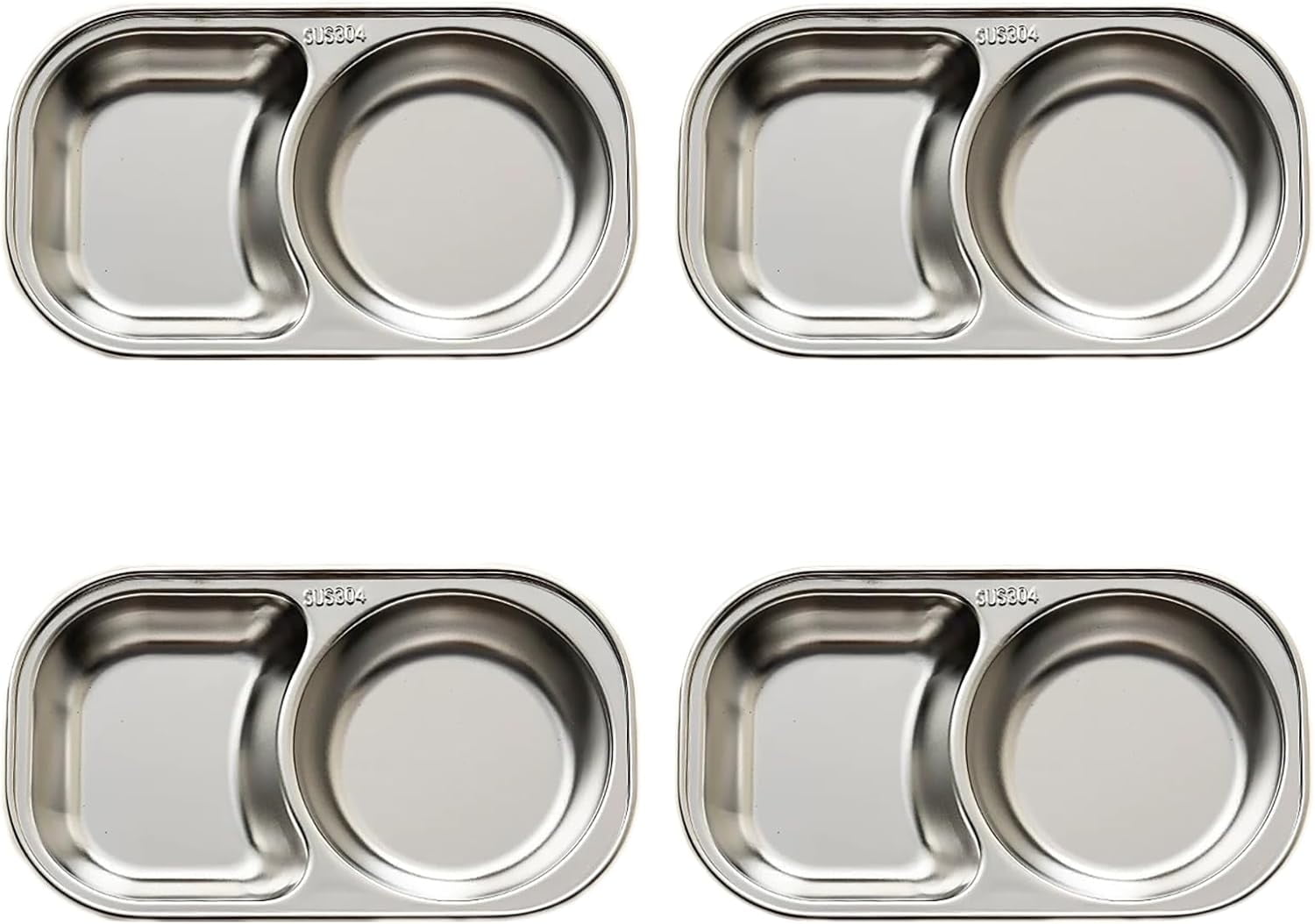 ABCISI 4pcs Stainless Steel Plates for Kid, 2 Compartment Divided Dish ...