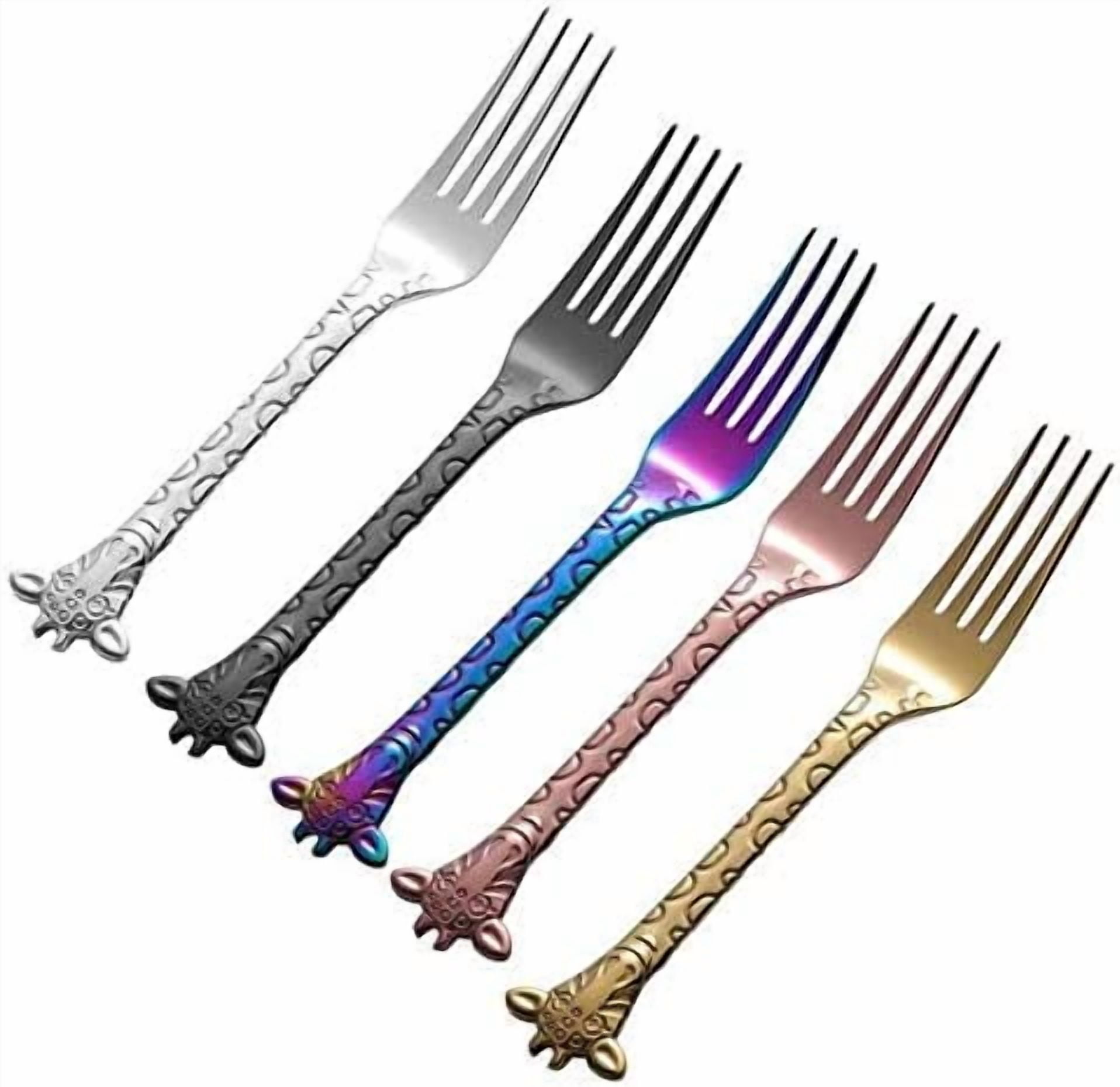 ABCISI 5 PCs Giraffe Handle Serving Forks, Creative Cartoon Stirring ...