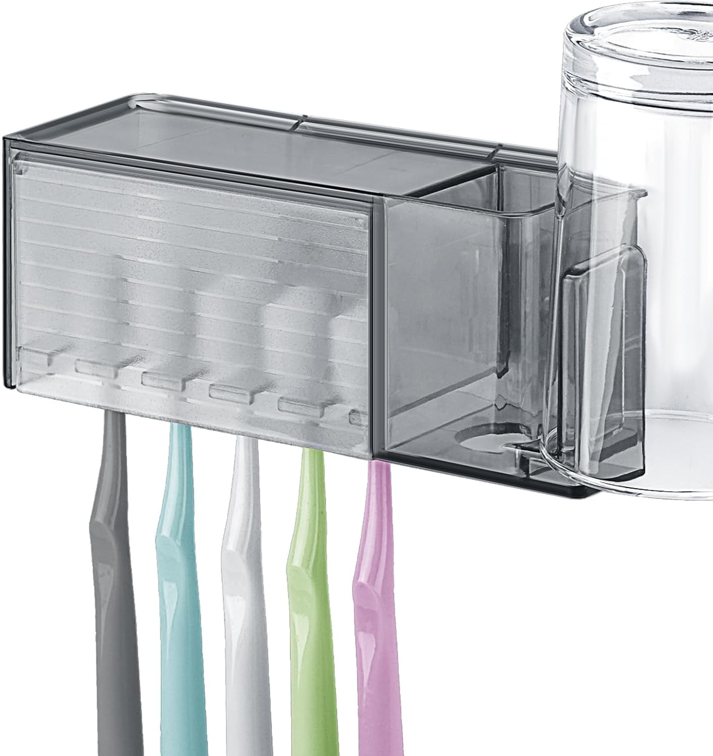 ABCISI 5 Slots Wall Mount Toothbrush Holder with Cover, Self Adhesive ...