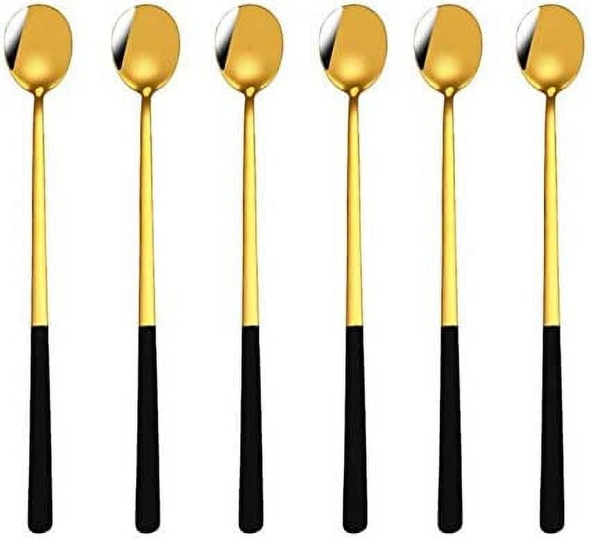 ABCISI 6-Pack Black Gold 9" Ice Cream Coffee Spoon, Long Handle ...