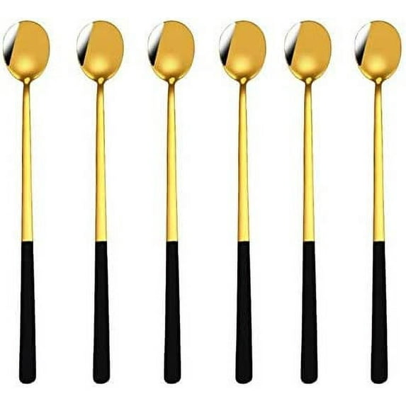 ABCISI 6-Pack Black Gold 9" Ice Cream Coffee Spoon, Long Handle ...