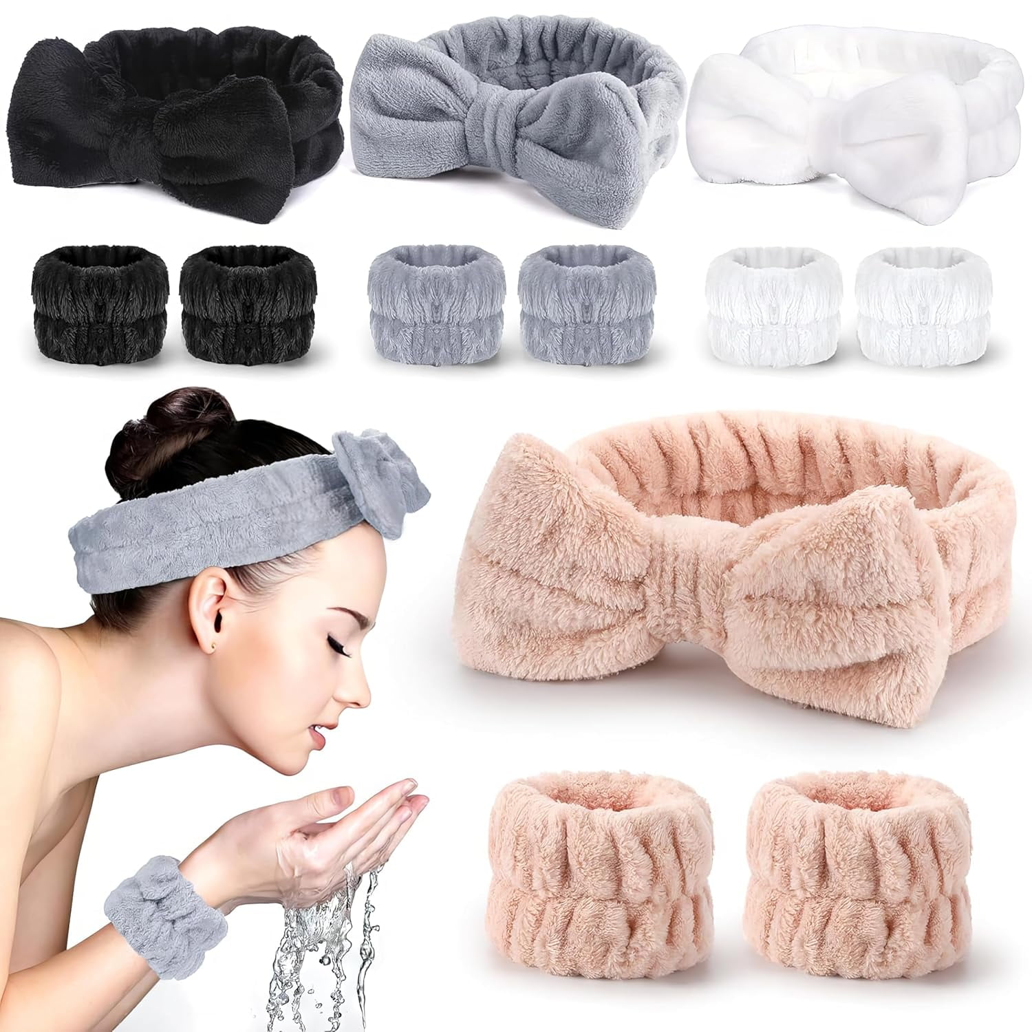 ABCISI 9 PCS Facial Care Set, Womens Bow Hairband for Women and Girls ...