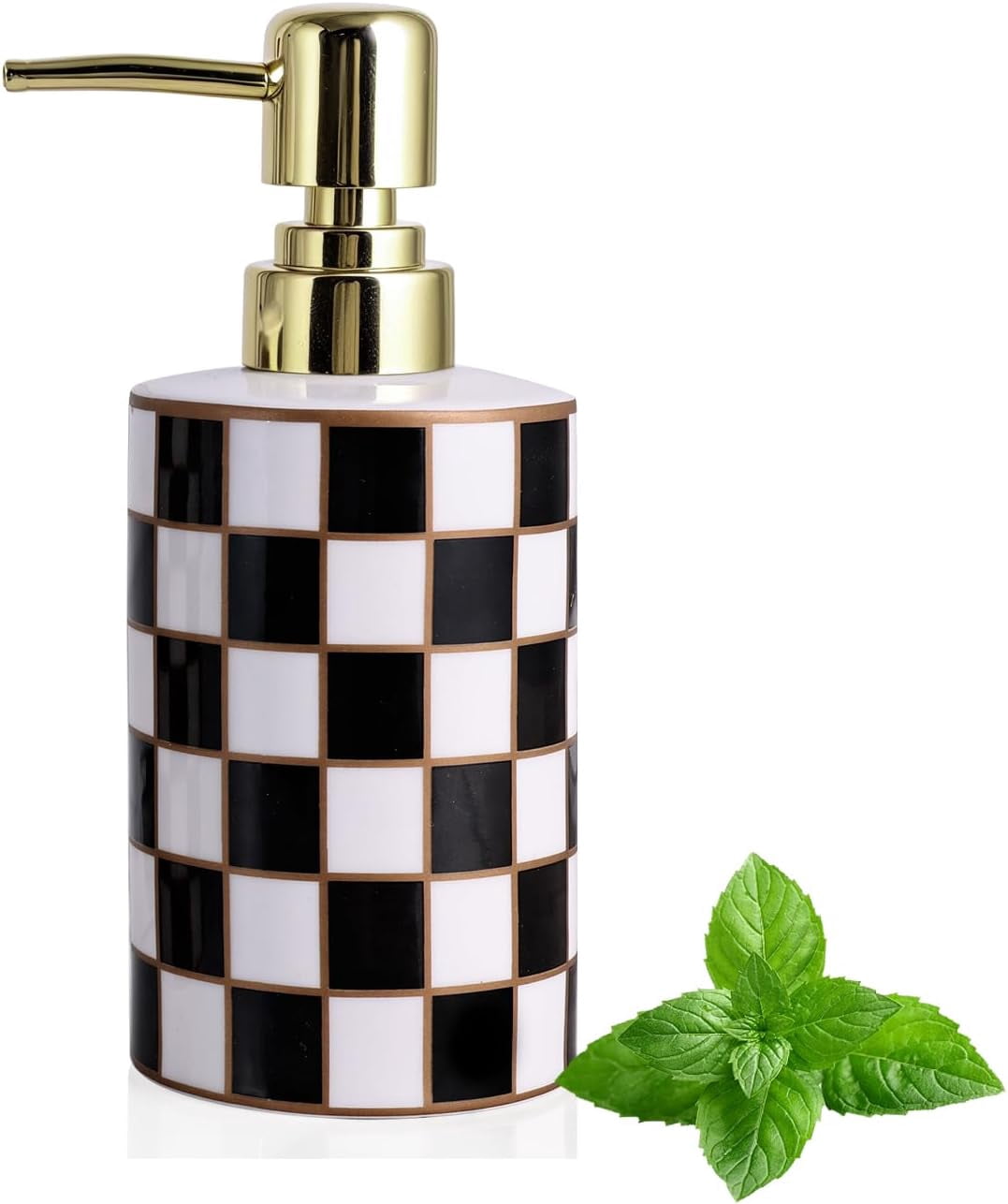 ABCISI Ceramic Checkered Soap Dispenser with Gold Pump, Black & White ...