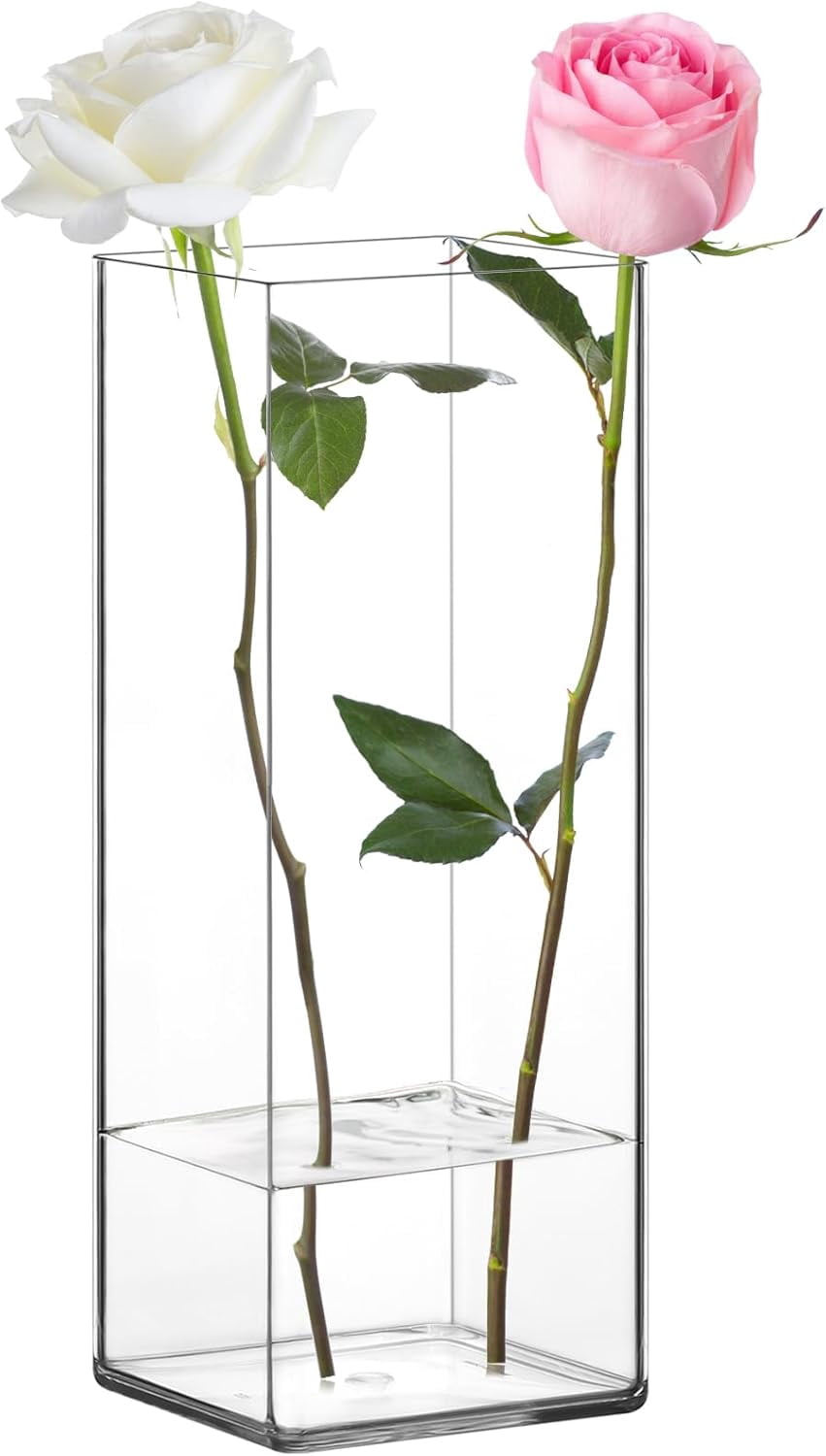 ABCISI Clear Plastic Vase, 5" W x 12" H High Transparency Square ...