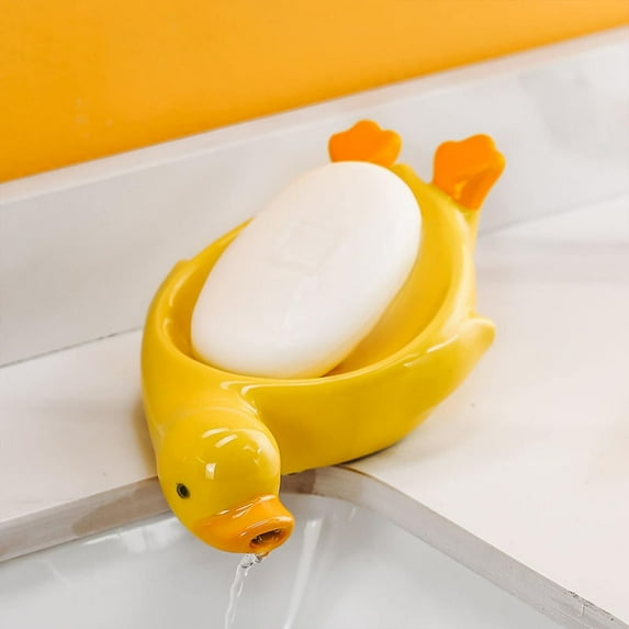 ABCISI Cute Duck Shape Soap Rack with Drain, Self Draining Soap Holder ...