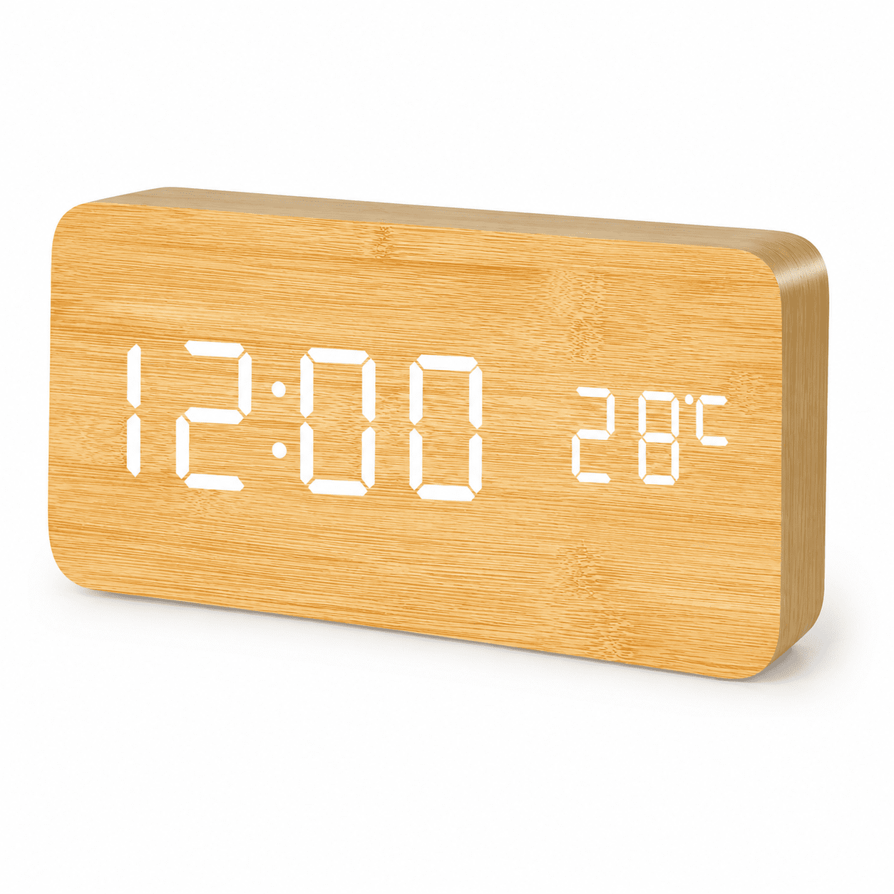 ABCISI Wooden Digital Alarm Clock, LED Desk Clock with 3 Alarms, Voice ...