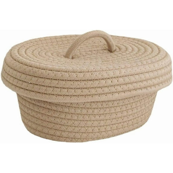 ABCISI Fabric Storage Bins with Lids, Oval Cotton Rope Storage Basket ...