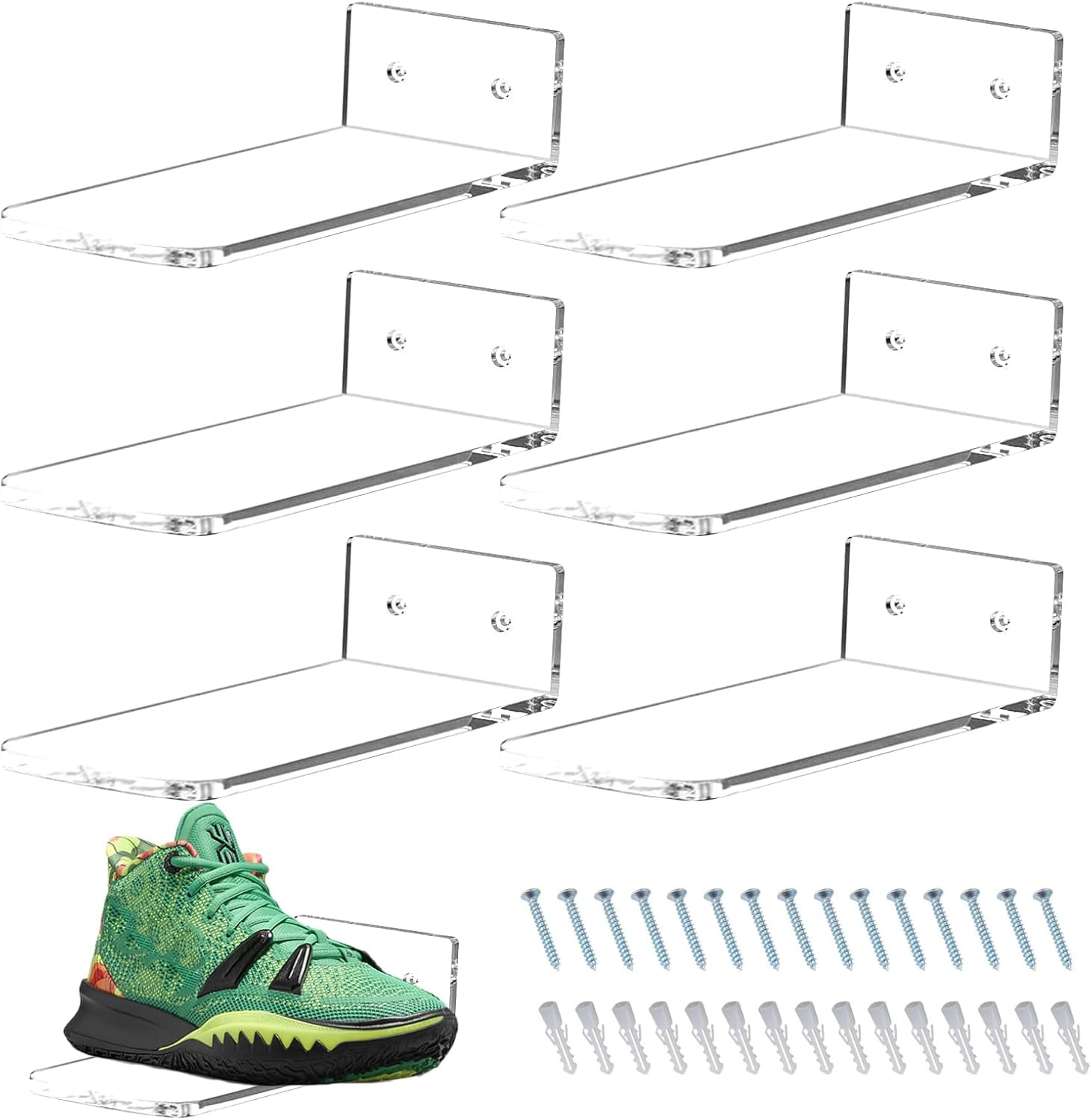 ABCISI Floating Shoe Display Shelves Wall Mount Set of 6, Clear Acrylic ...