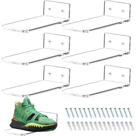 ABCISI Floating Shoe Display Shelves Wall Mount Set of 6, Clear Acrylic ...