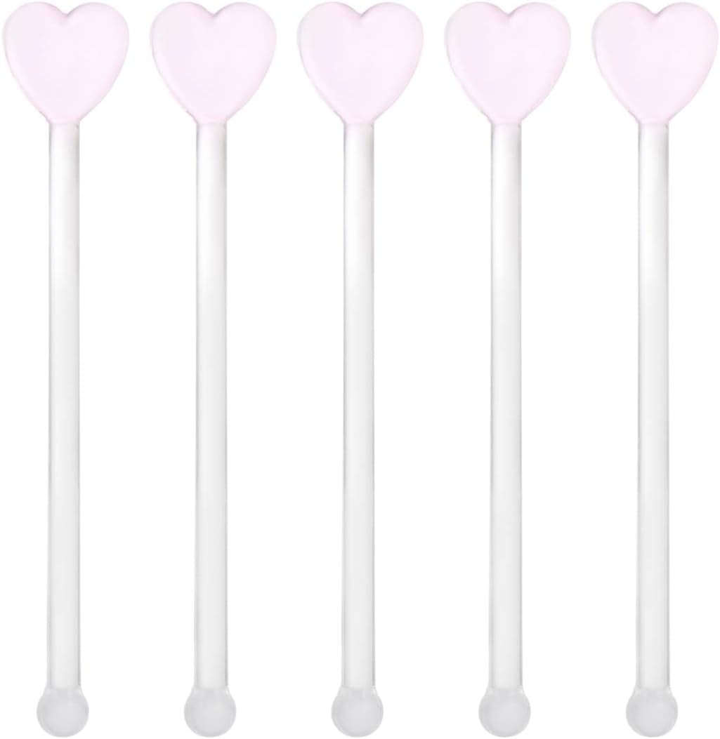 ABCISI Glass Swizzle Sticks, 5Pcs Heart Shape Drink Stirring Sticks for ...
