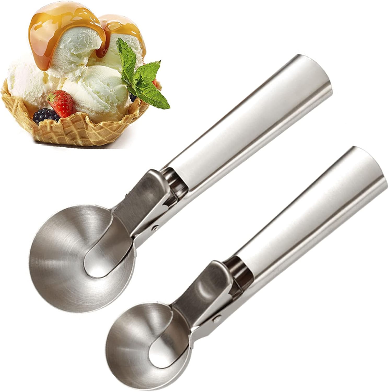 ABCISI Ice Cream Scoop, 2Pcs Portable Stainless Steel Icecream Scoop ...