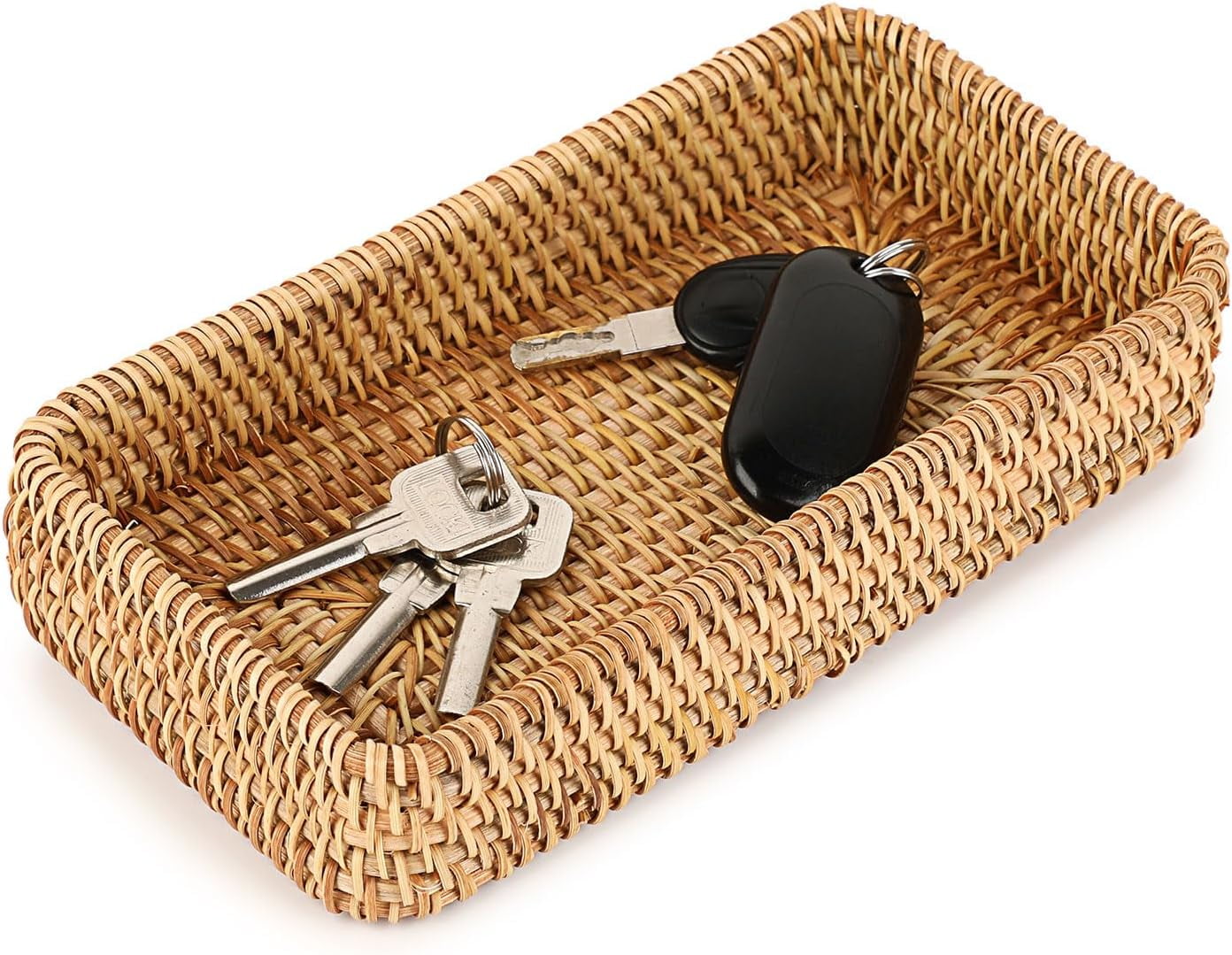 ABCISI Key Basket for Entryway Table, Natural Rattan Serving Tray Small ...
