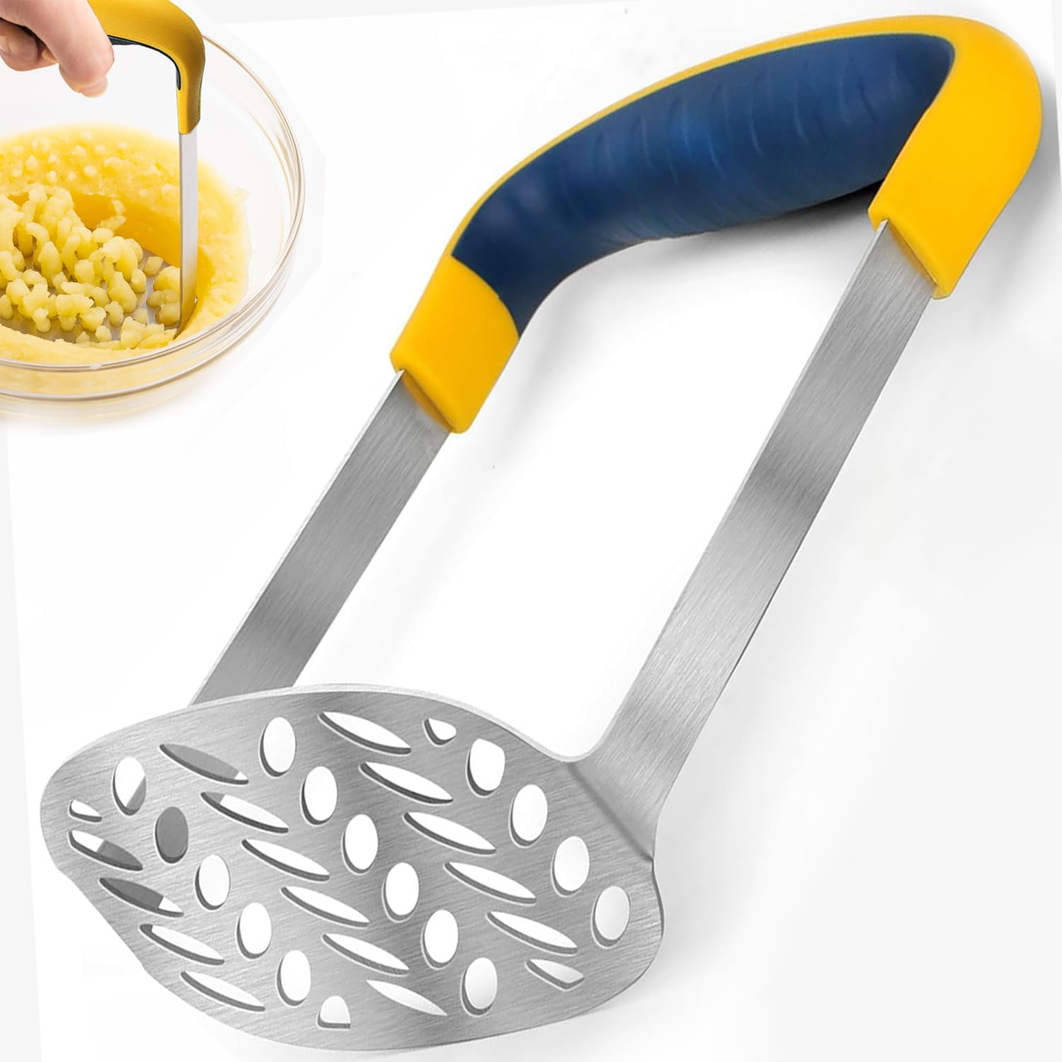 ABCISI Large Smooth Mash Potato Masher, Heavy Duty Stainless Steel ...