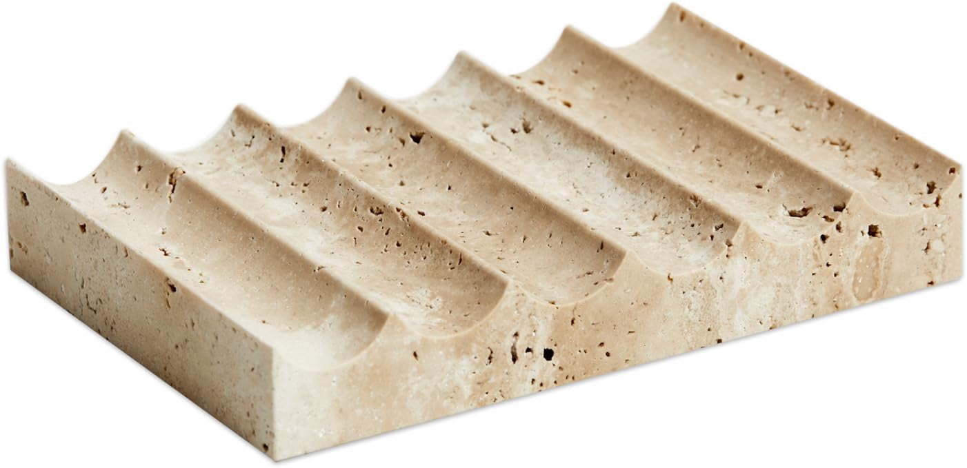 ABCISI Luxury Travertine Soap Dish, Non-Slip Self Draining Stone Soap ...