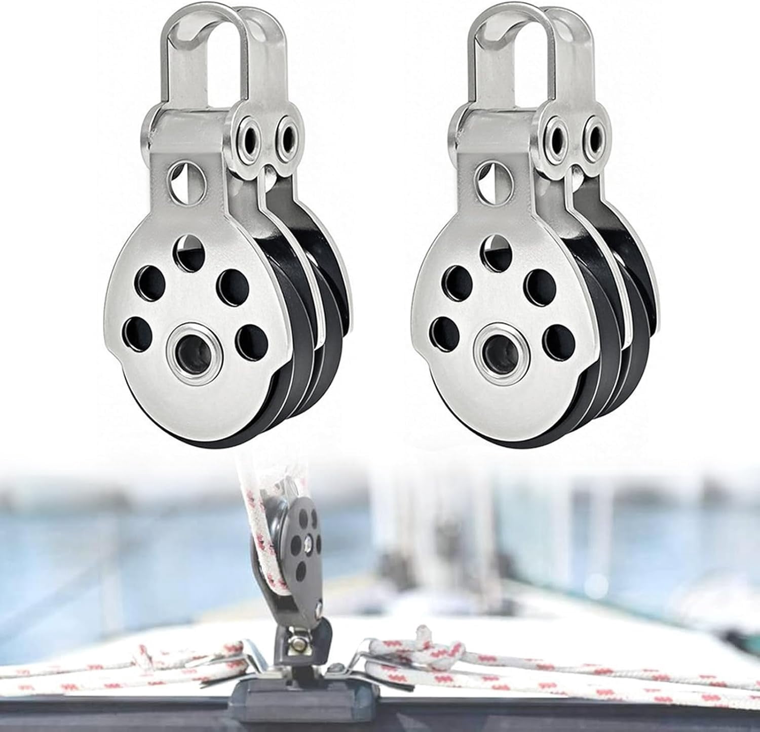 ABCISI Marine Double Pulley Block - Stainless Steel Bearing Block for ...
