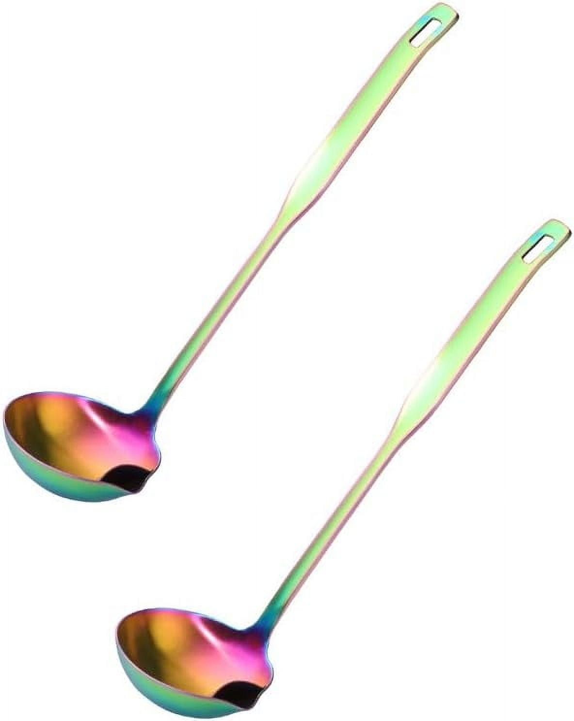 ABCISI Metal Soup Ladle with Tilted Mouth, 2 Piece Multi-Purpose Fat ...