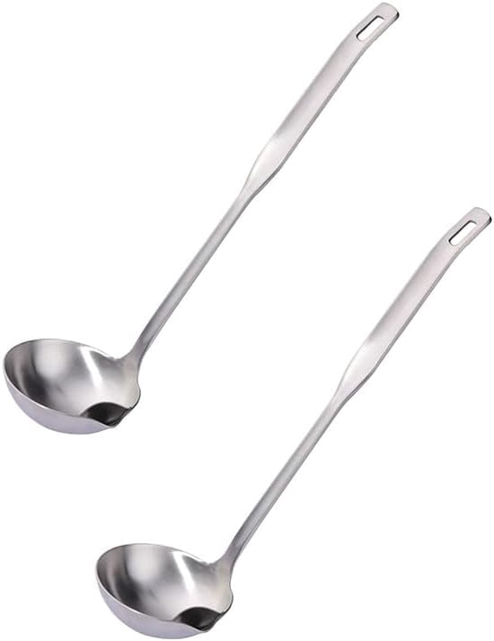 ABCISI Metal Soup Ladle with Tilted Mouth, 2 Piece Multi-Purpose Fat ...