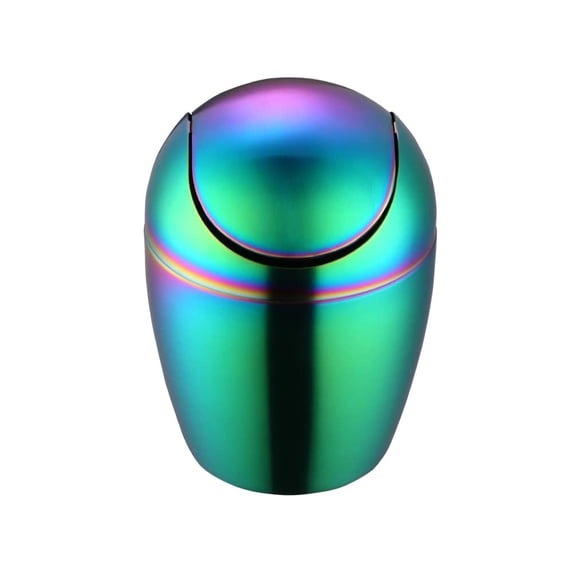 ABCISI Mini Desktop Trash Can With Swing Lid, Egg Shaped Metal Garbage ...