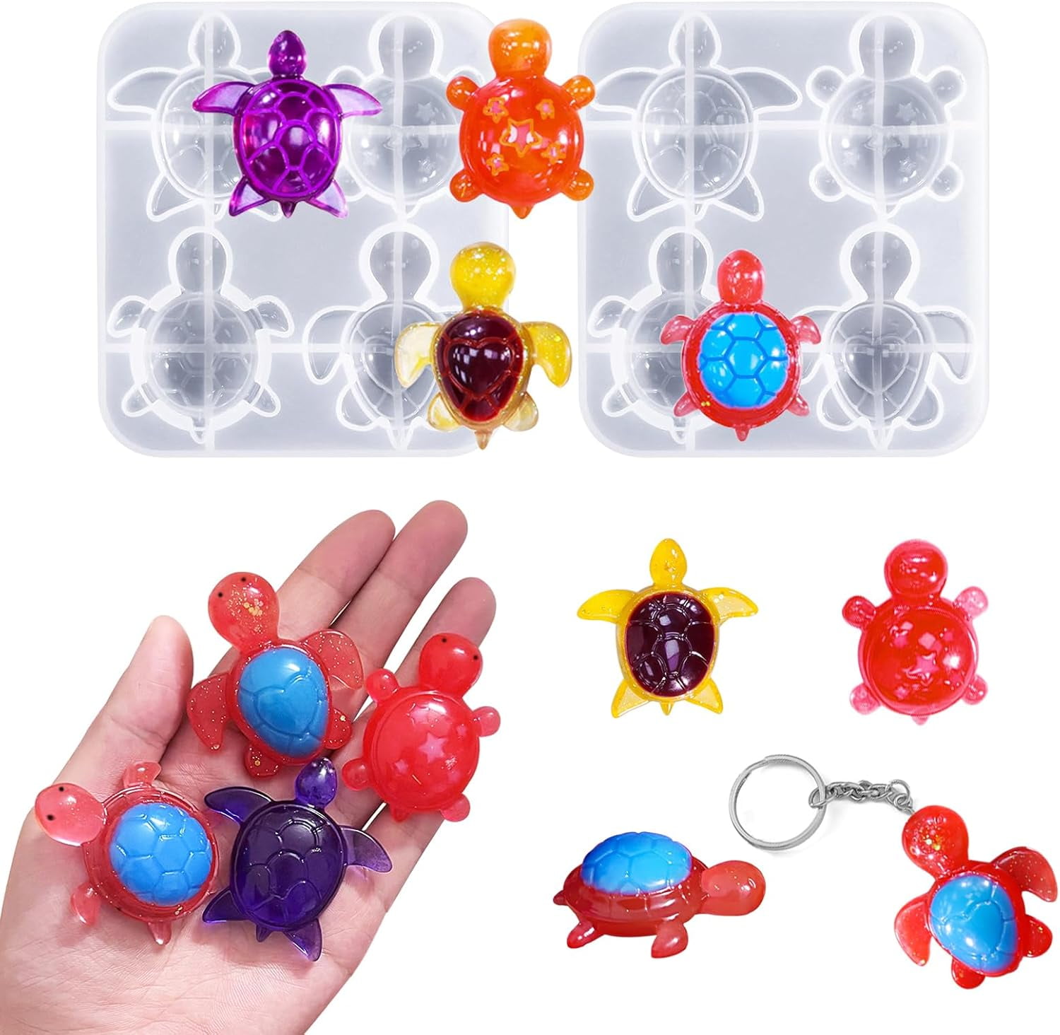 ABCISI Mini Sea Turtle Resin Molds, 2PCS 4-Cavity Cute Tortoise ...