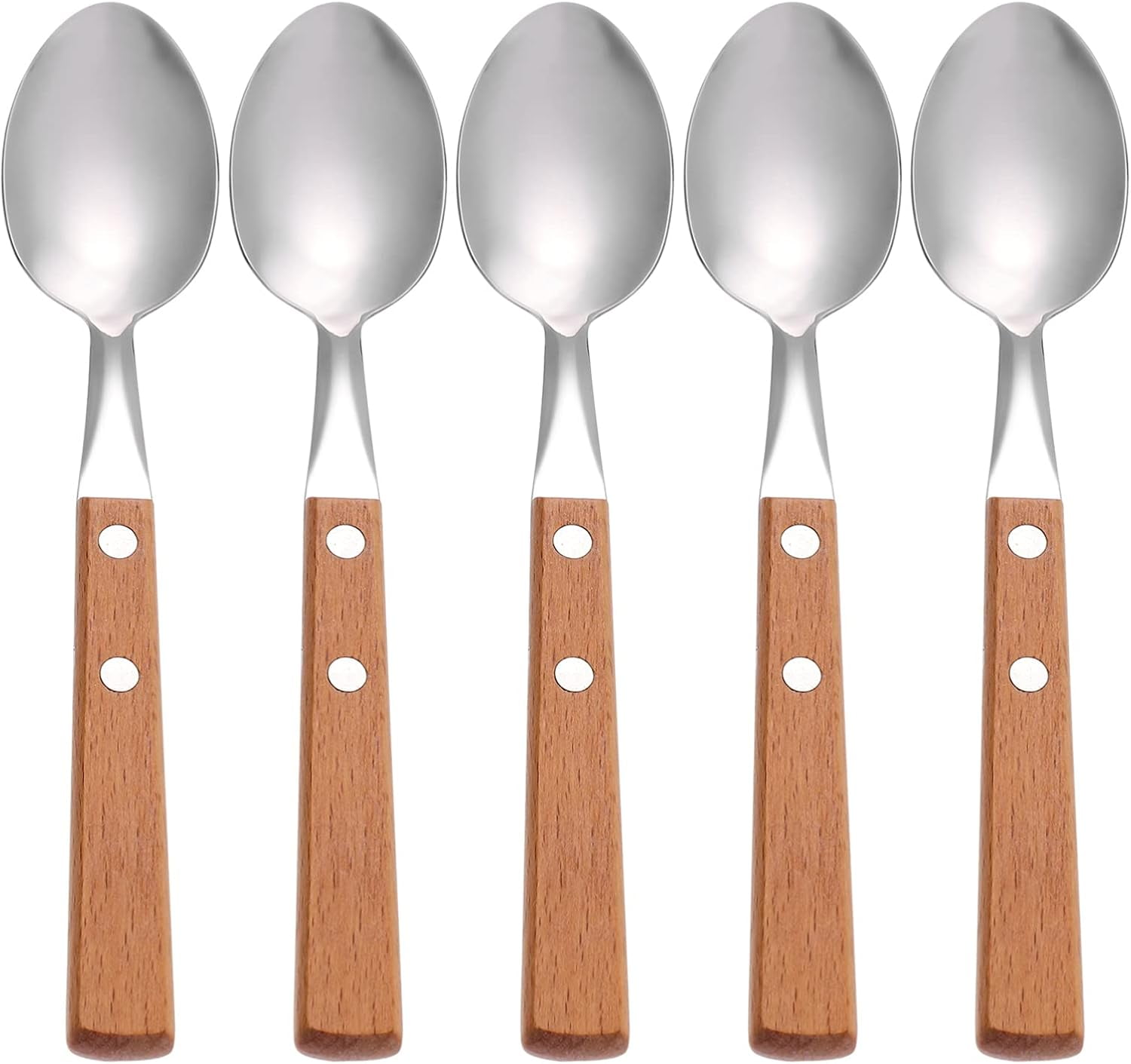 ABCISI Set of 5 Stainless Steel Spoons with Wooden Handle, Dessert ...
