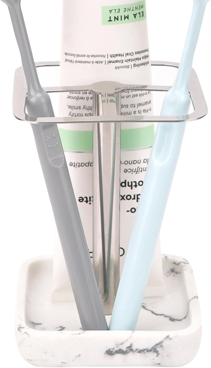ABCISI Stainless Steel Toothbrush Holder with Marble-Style Weighted ...