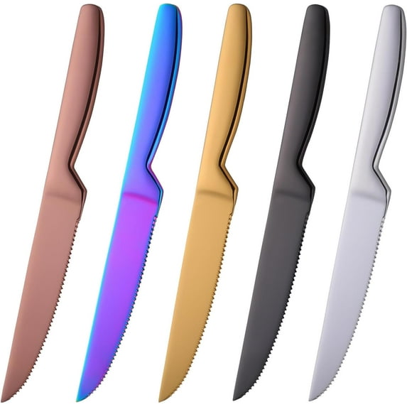 ABCISI Steak Knife Set, 5 Piece Serrated Heavy Duty Stainless Steel ...