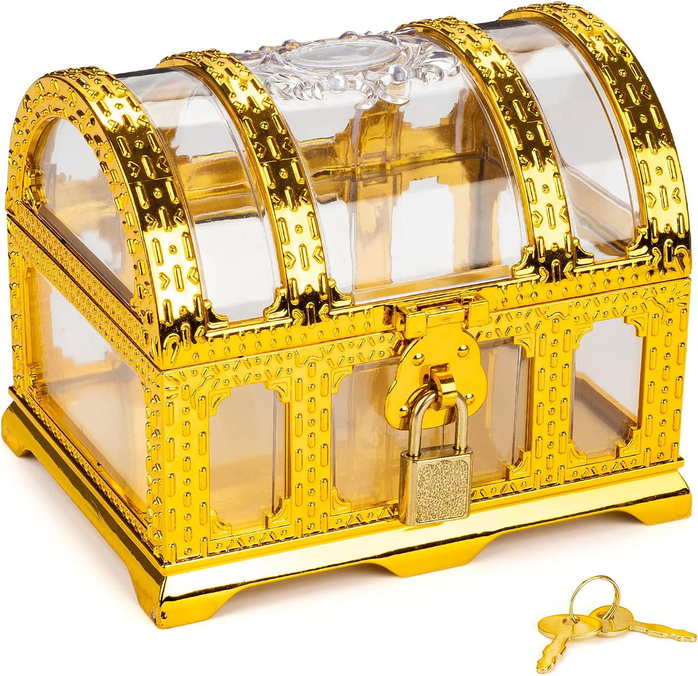 ABCISI Treasure Chest, Decorative Transparent Golden Pirate Chest with ...