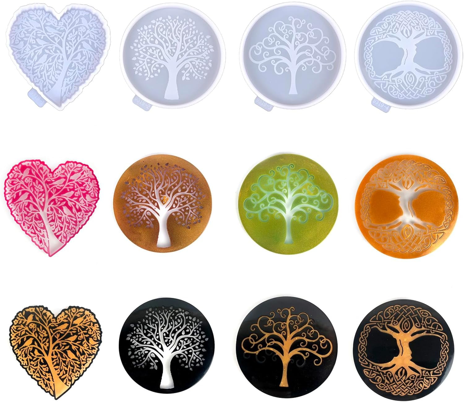 ABCISI Tree of Life Silicone Resin kit, Round and Heart Coaster Resin ...