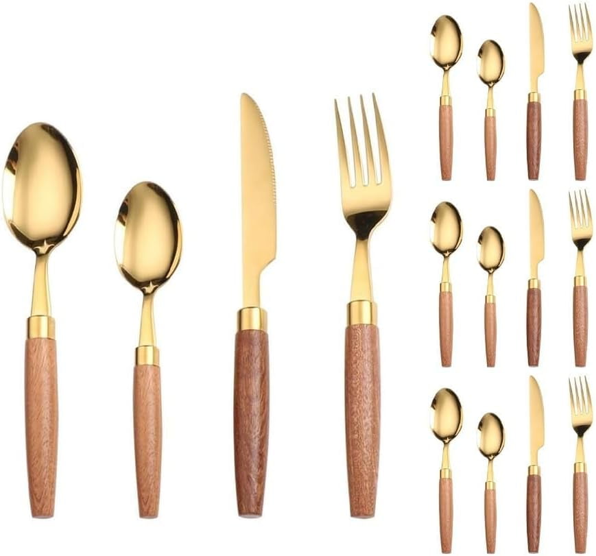 ABCISI Unique Wooden Handle Silverware Set, Kitchen Stainless Steel ...