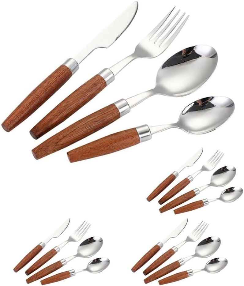 ABCISI Unique Wooden Handle Silverware Set, Kitchen Stainless Steel ...
