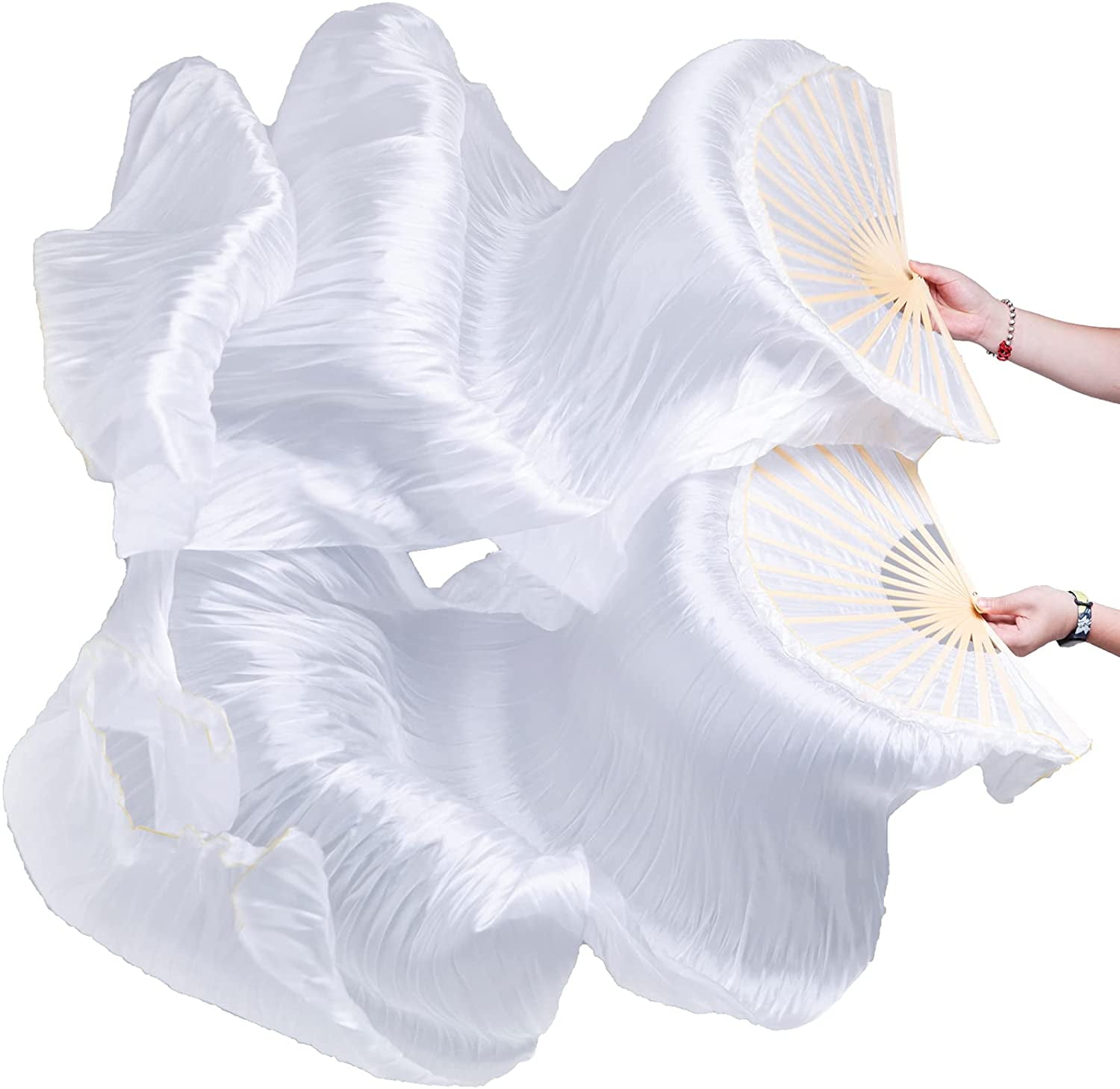 ABCISI Women 1 Pair Hand-Made Silk Long Belly Dance Fan Veils ...