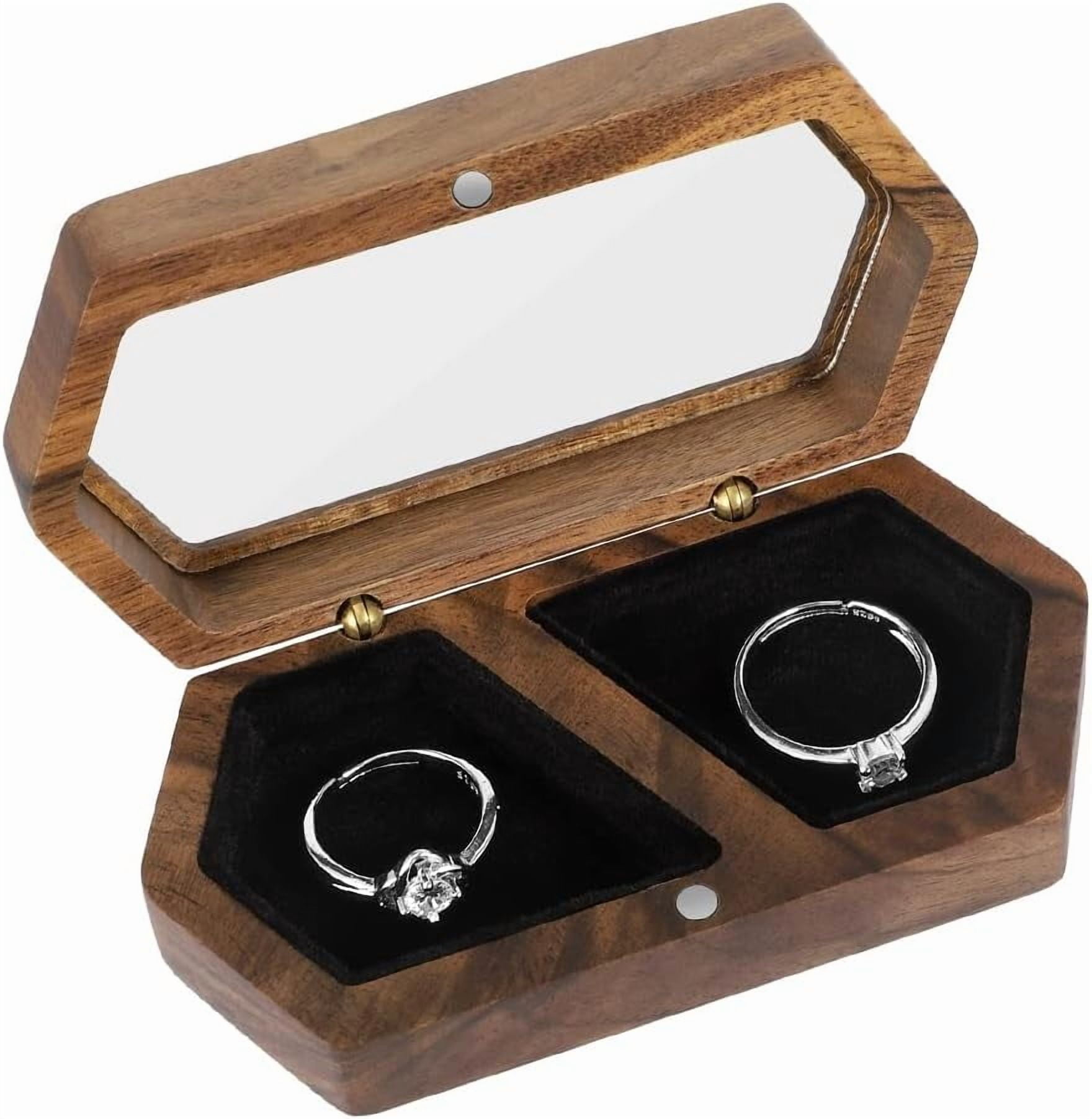 ABCISI Wooden Ring Box for Wedding Ceremony with Clear Top - Engagement ...