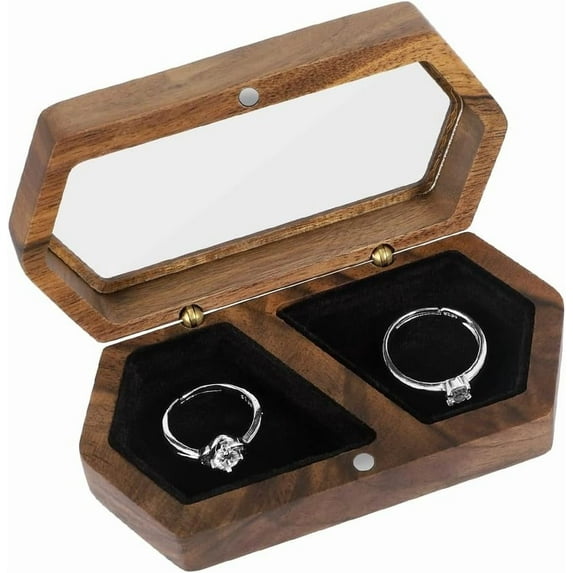 ABCISI Wooden Ring Box for Wedding Ceremony with Clear Top - Engagement ...