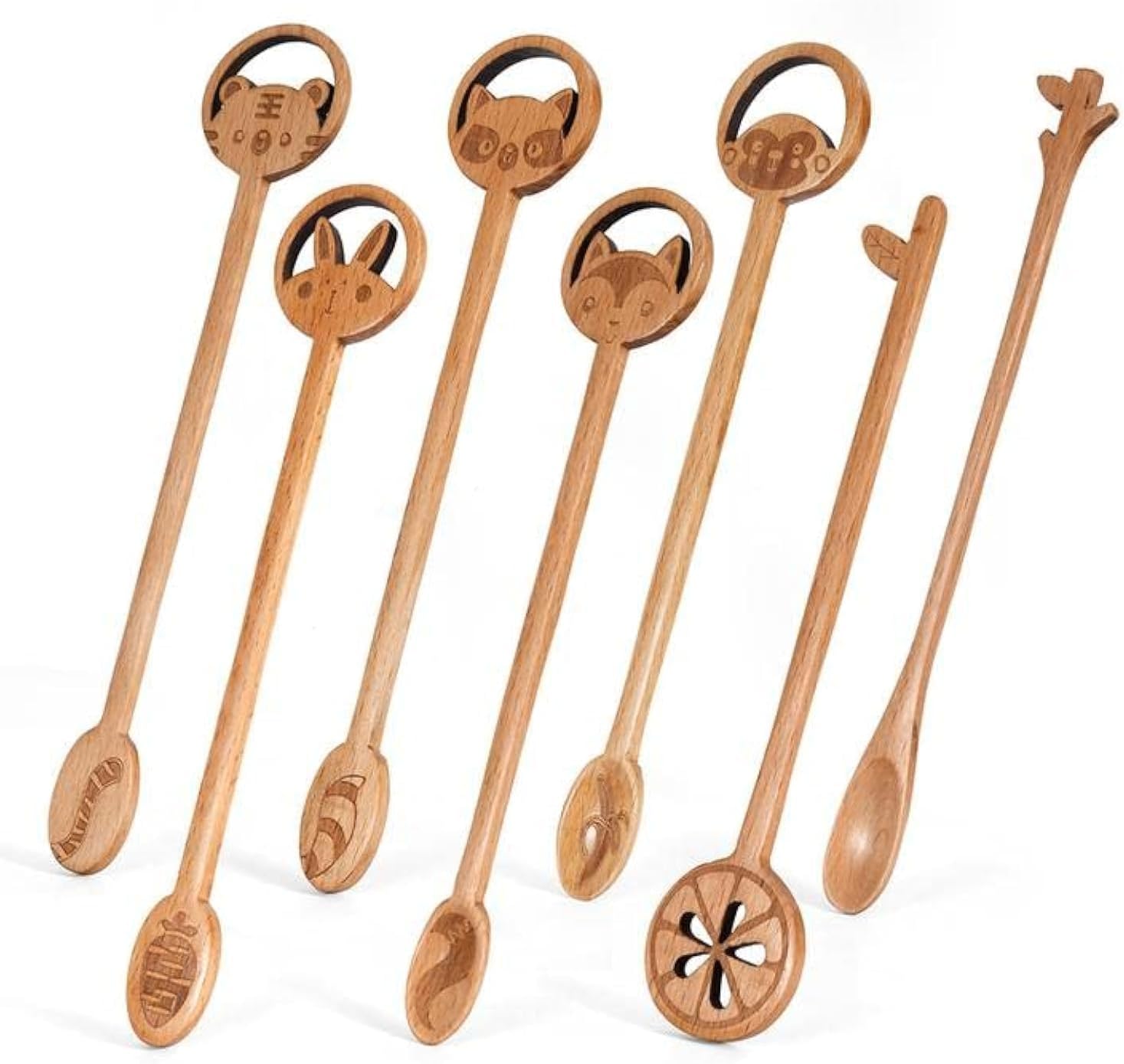 ABCISI Wooden Tea Spoons Coffee Spoon, Wooden Animal and Plant Shaped ...