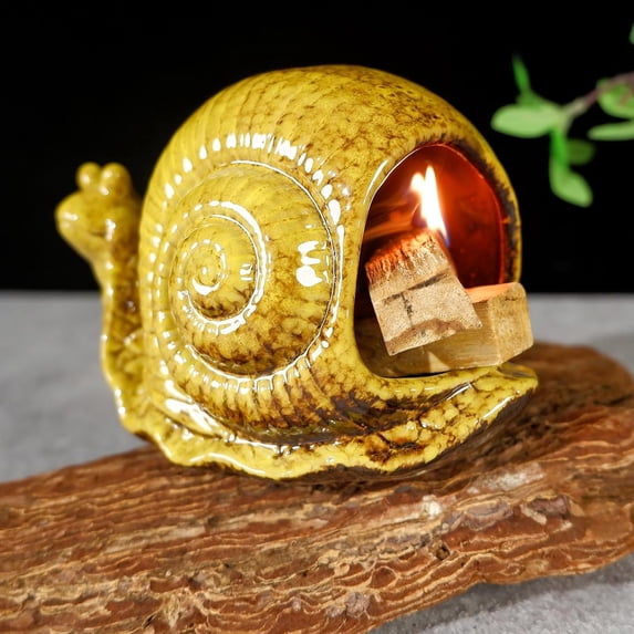 ABCISI Yellow Ceramic Snail Palo Santo Holder & Modern Chiminea Incense ...
