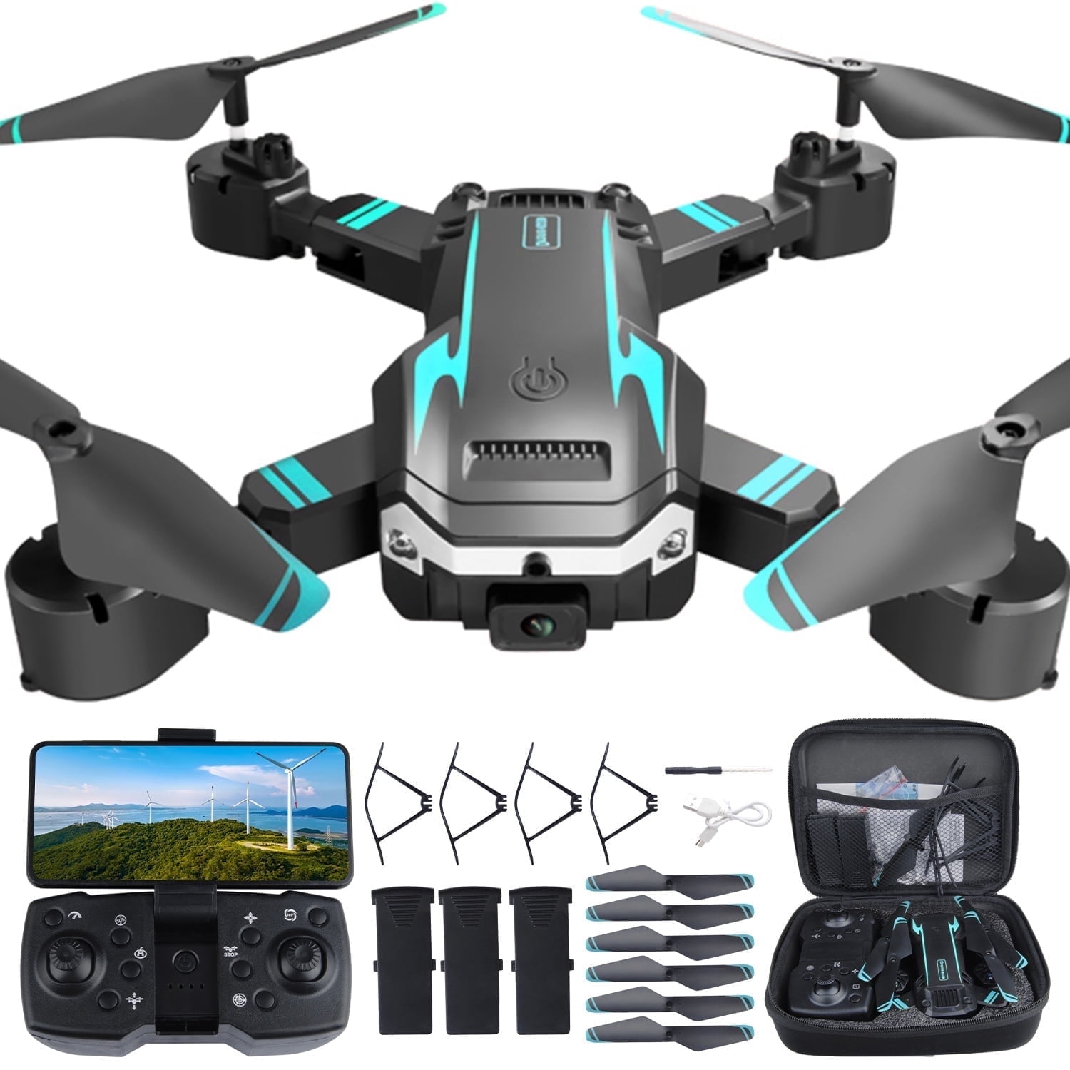ABCPOW 1080P HD Dual Camera Drone, RC Quadcopter, 3 Batteries, Foldable ...