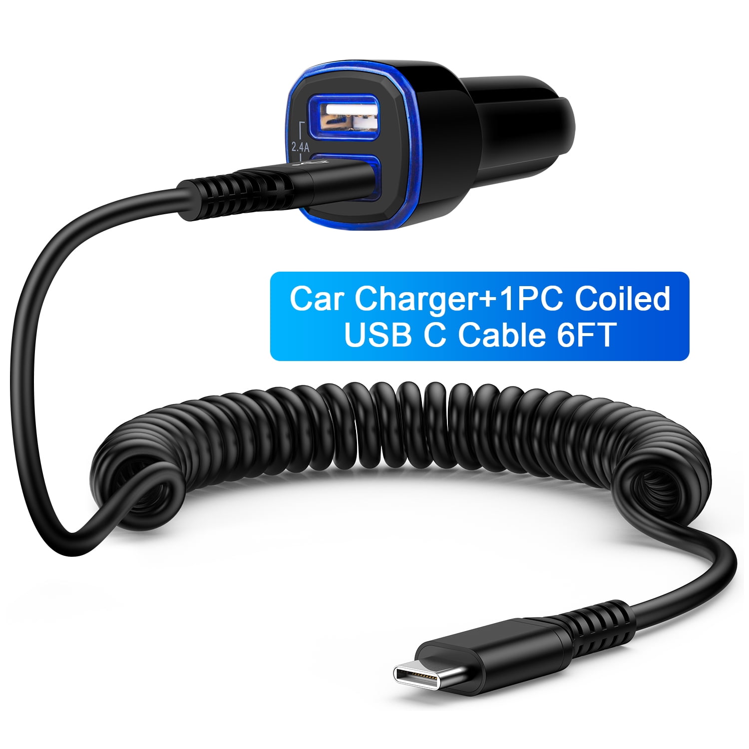 ABCPOW iPhone Car Charger,2.4A Dual USB Car Charger with Coiled USB ...
